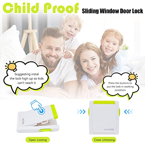LATIBELL Sliding Glass Door Window Locks - 4 Pack Child Baby Proof Security Locks for Kids Safety Slide Closet Patio Doors, No Screws or Drills Needed