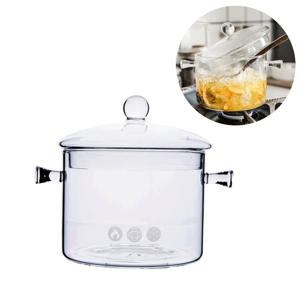 DOITOOL Glass Saucepan with Cover, Clear for Cooking on Stove, 1 Liter Glass Cooking Saucepan for Pasta Noodle, Soup, Milk, Tea (14 x 19.5 x 16cm)