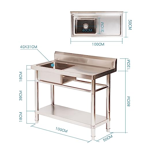 Commercial Stainless Steel Sink, With Bracket And Shelf, Integrated Sink For Kitchen And Home Use, 100CM