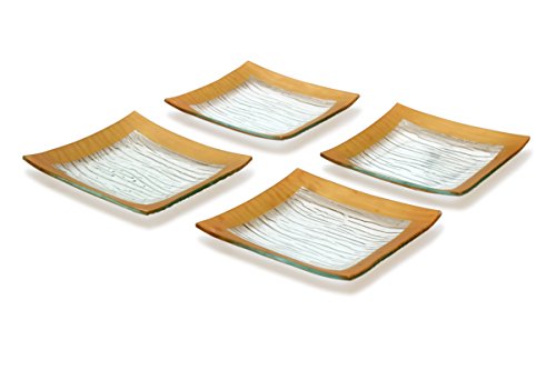 GAC Elegant Designed Square Tempered Glass Dessert Plates Set of 4 β Break and Chip Resistant - Oven Proof - Microwave Safe - Dishwasher Safe 6 Inch