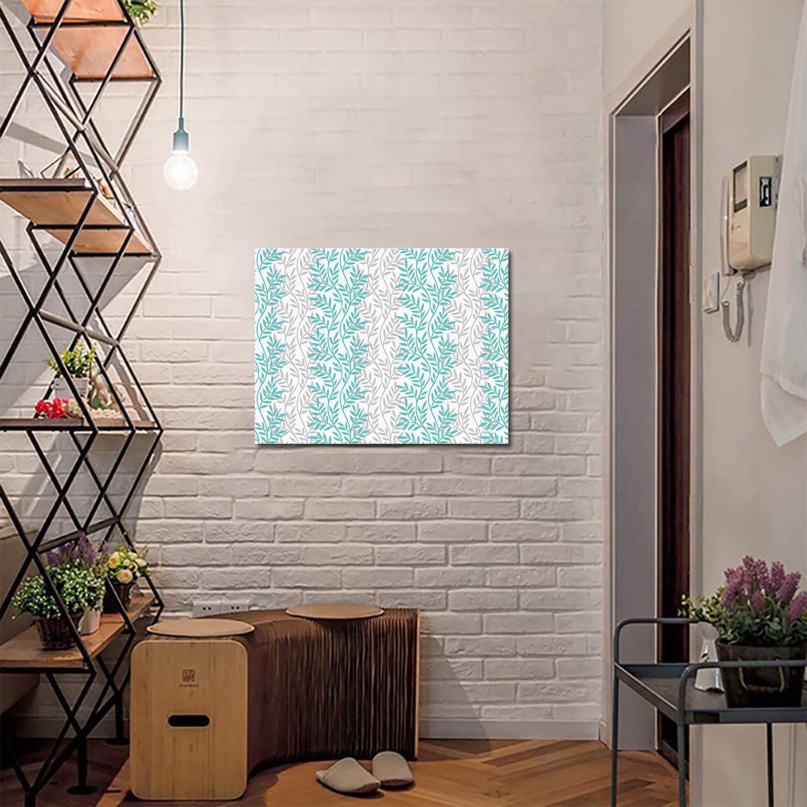 Abstract Leaf Canvas Wall Art Prints Painting Teal Green and Gray Gradient Plant Art Modern Frame Wall Decorative Artwork Ready to Hang for Living Room 20" x 24"