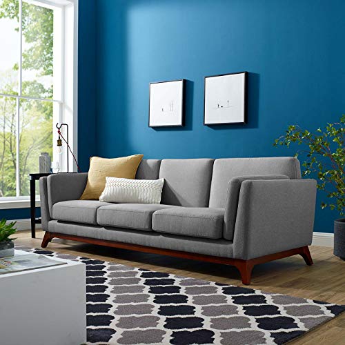 Modway Chance Mid-Century Modern Upholstered Fabric Sofa In Light Gray