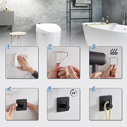 Eowihor Self Adhesive Hooks, Robe Hook, Black Towel Hook, Heavy Duty Wall Hook Waterproof Stainless Steel, Ideal for Bathroom and Bedroom 4-Packsā¦