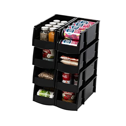 IRIS USA Inc. 13" x 6" x 5" Large Plastic Stackable Open Front Organizer bin Caddy Basket for Refrigerator Freezer Kitchen Pantry Cabinet Workshop Garage Classroom Office Crafts Supplies 8 Pack Black