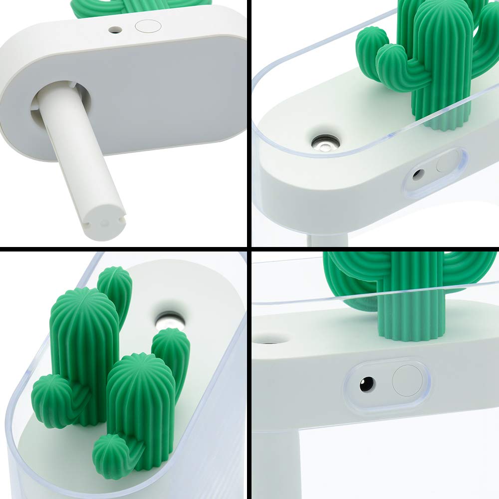 Alicacho USB Mini Cool Mist Humidifier with Night Light, Cactus Humidifier 160ml Water Tank for Single Room Office Car with Timed auto Shutdown (Transparent Cactus)