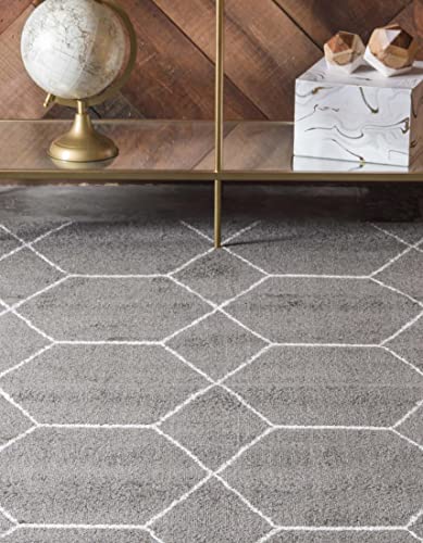 Unique Loom Trellis Frieze Collection Area Rug - Geometric (5' 1" x 8', Dark Gray/ Ivory)