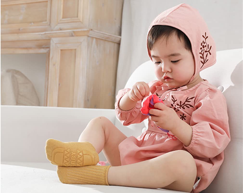 BEHELE Toddler Baby Non Slip Socks 8 Pairs Infant Newborn Antiskid Socks with Grips Solid Anti-Slip Unisex Ankle Socks for Girl Boy (M(1-3T))