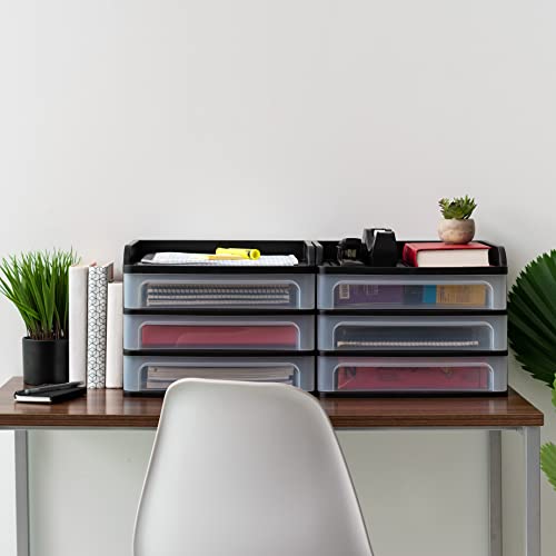 IRIS USA Medium 3-Drawer Desktop Organizer with Open Tray Top, 2 Pack, for Office, School, Stationary, Makeup Organizer, Bathroom, Utility, Medical Supplies, Desk Organizer, Versatile Storage, Black