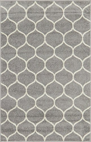 Unique Loom Trellis Frieze Collection Area Rug - Rounded (4' 1" x 6' 1", Light Gray/ Ivory)