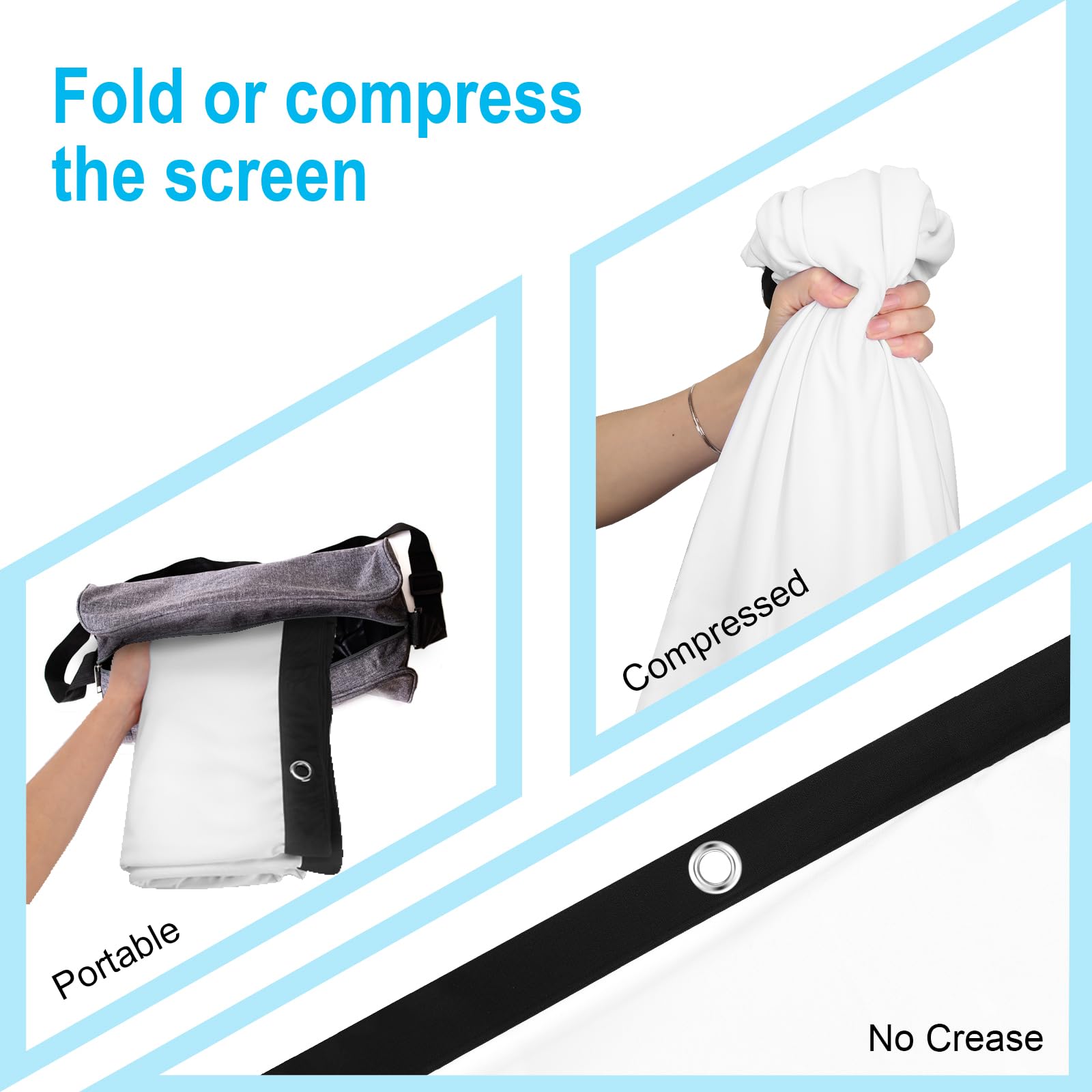 AAJK 150 inch Projector Screen, Portable Projection Screen 16:9 Foldable Washable Spandex Sheet Outdoor Movies Screen,for Indoor Outdoor use(White)