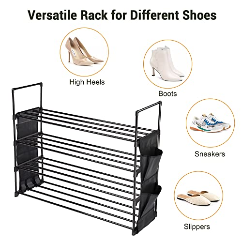 Yescom 4 Tier Shoe Rack Shelf Metal Shoe Tower 16 Pairs Shoe Storage Organizer Unit Entryway Closet Dorm Shelf Stackable Cabinet,35 7/16" L x 11 5/8" W x 29 1/2" H