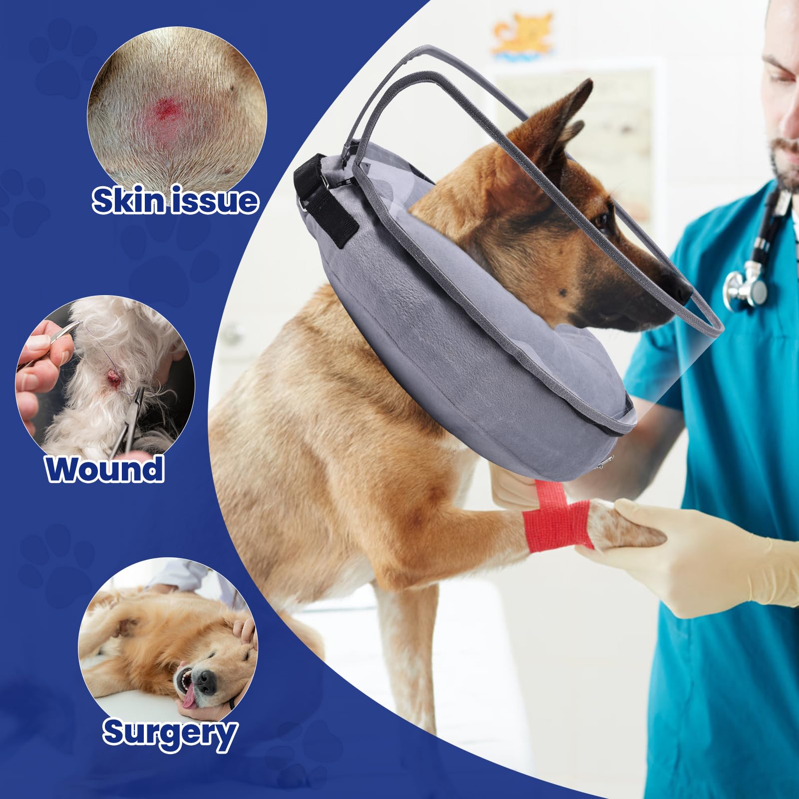 BARKLESS Dog Cone Collar, Inflatable Dog Cone After Surgery for Large Dogs, Soft Dog Cone of Alternative with Enhanced Anti-Licking Guard Shield for Pets, Protective Dog Donut Collar