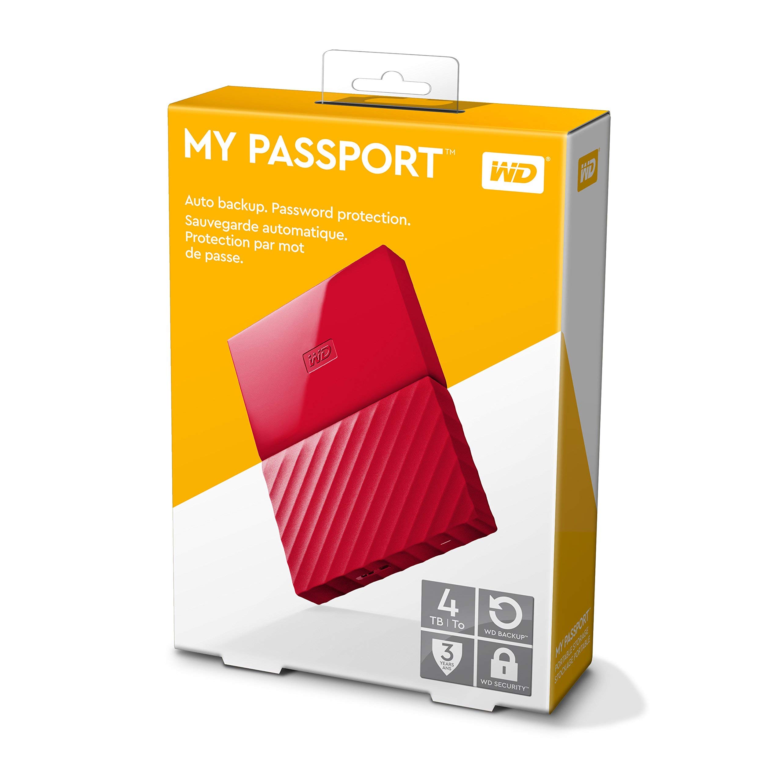 WD 4TB Red My Passport Portable External Hard Drive - USB 3.0 - WDBYFT0040BRD-WESN (Renewed)