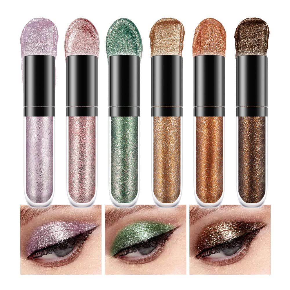 6Pcs Waterproof Glitter Eyeliner Liquid Glitter Eyeshadow Sticks Kit.Longwearing sombras de ojos Profesional Makeup Glitter for Eyes .6 Colorful Liquid Glitter Eye Liner Eye Shadow Set B