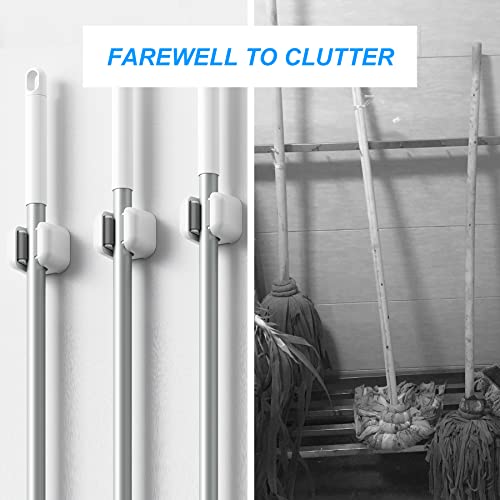 Broom Holder, 3 Pack Sturdy Wall Mount Grippers, Self-Adhesive Mop Holder, No Drilling & Damage-Free Anti-Slip Organized Wall Hanger for House, Bathroom, Kitchen, Garden, Garage Storage