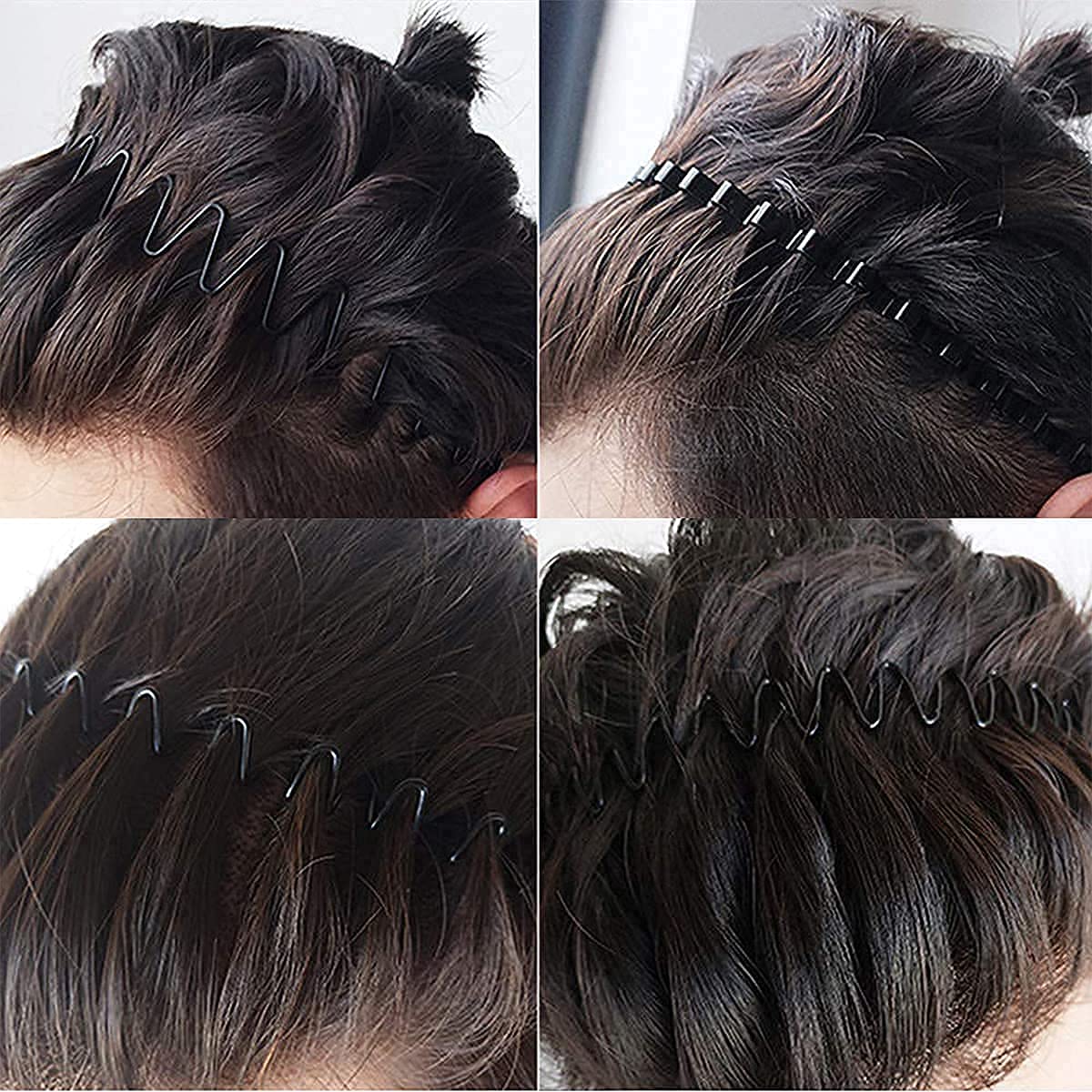 90s Japanese Wavy Hairbands, Unisex Elastic Non-Slip Metal Hair Hoops, 6 Pack