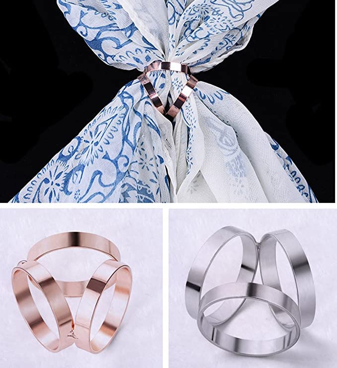 6pcs Women's Fashion Flover Faux Pearl Crystal Rhinestone Scarf Ring Buckle Clip