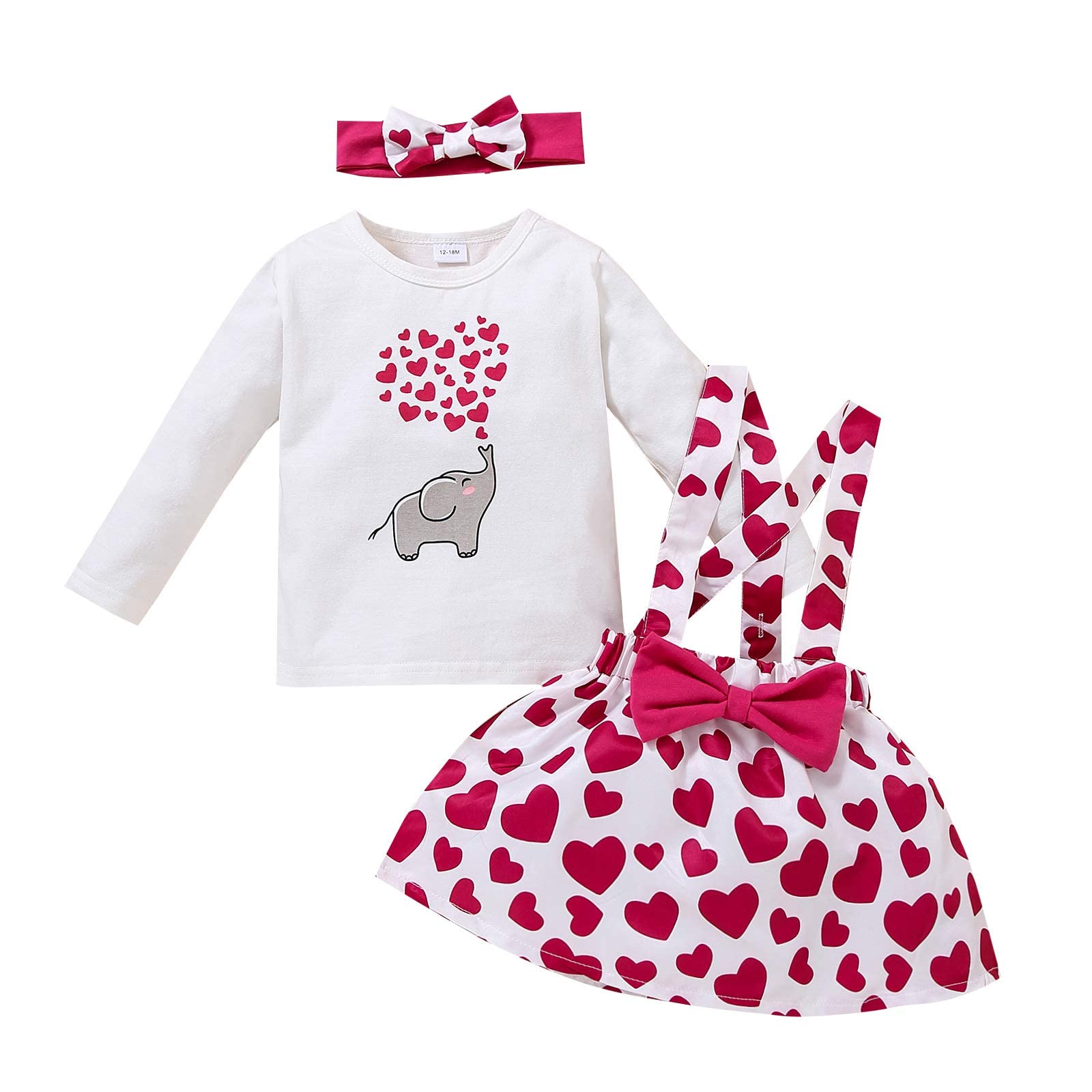 BemeyourBBs 0-5 Years Matching Sister Outfit Toddler Baby Girl Fall Winter Outfit Elephant Print Top Heart Skirt Set Overall Drees(Shirt Top + Skirt,12-18M)