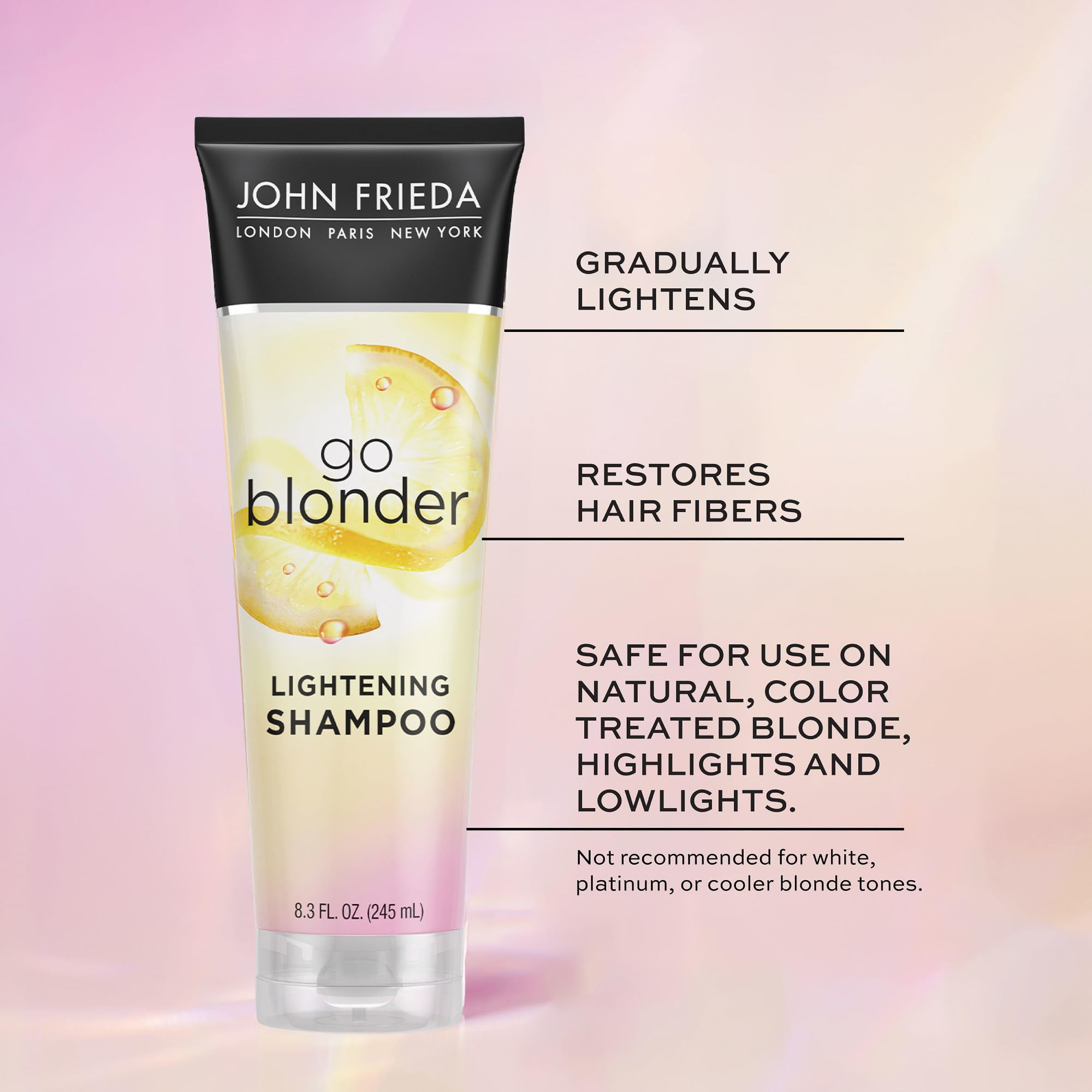 John Frieda Go Blonder Lightening Shampoo for Blonde Color-Treated Hair, Paraben, Phthalate, Silicone and Ammonia Free, Cruelty Free, Vegan Friendly Shampoo 8.3 oz Bottle