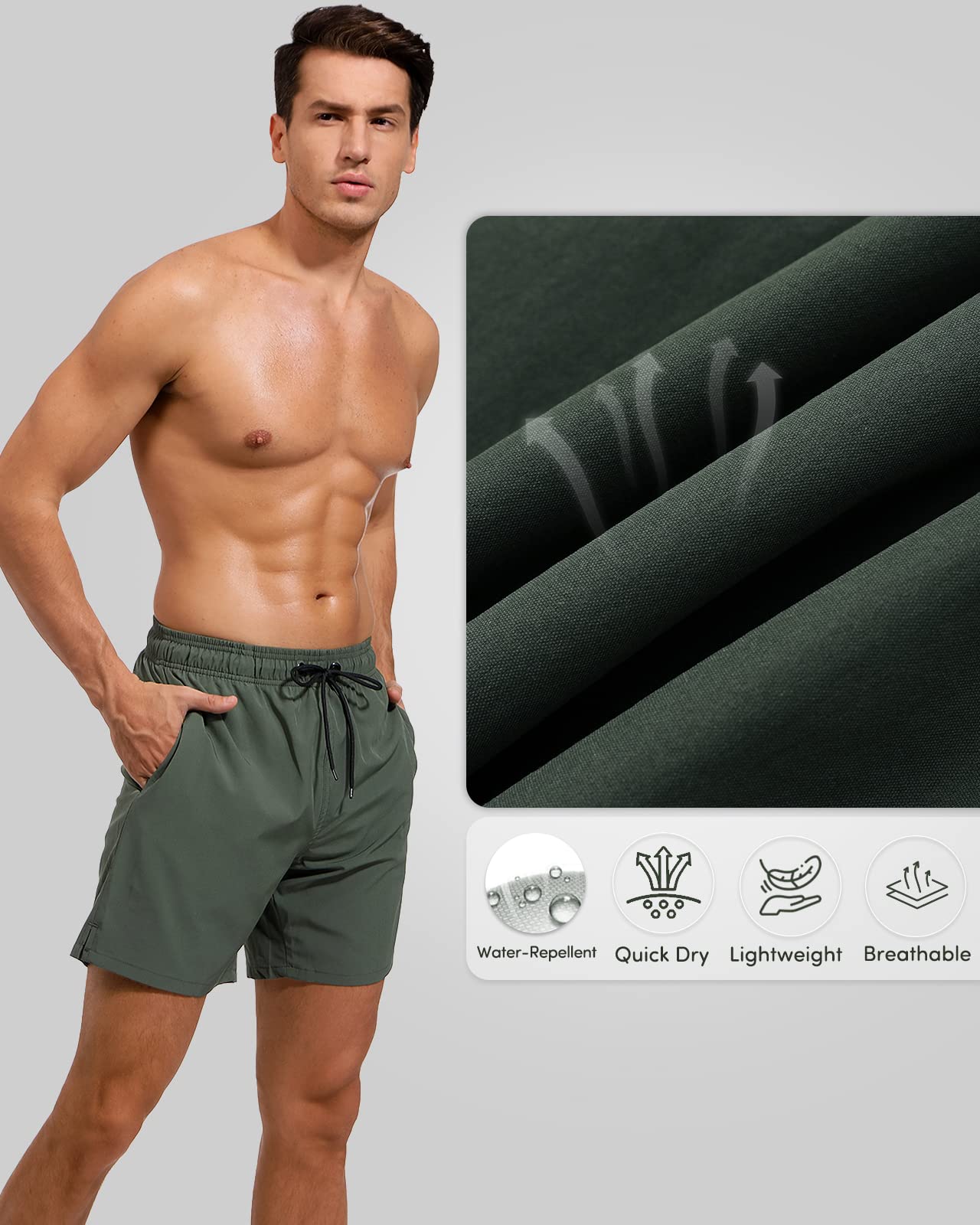 Adorel Men's Running Shorts 2 in 1 with Compression Liner Zipper Pockets Workout Army Green S