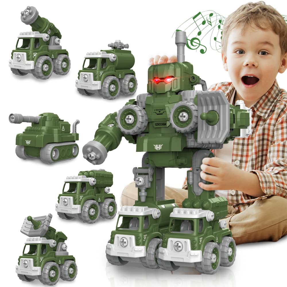 FXIZON STEM Take Apart Robot Construction Toys for Boys, 5 in 1 Military Vehicles Transform Toys Robot for Kids 3-5, Construction Building Truck Toys Gift for Toddlers Kids Boys Girls Ages 4-8