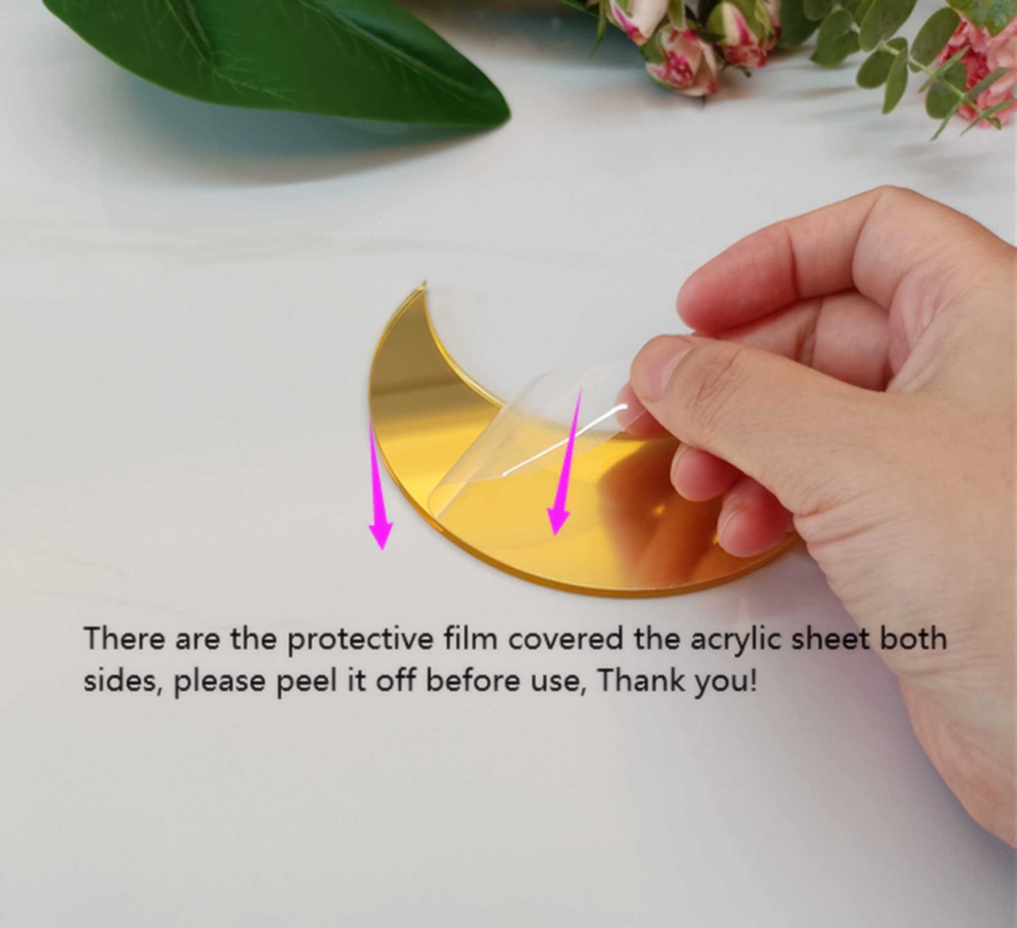 XIAOYUE 20pcs of Acrylic Moon Place Card,Celestial Wedding Place Cards ,Semi-Circle Place Names Blanks for Wedding ,Party&Festival Deco (Gold Mirror)