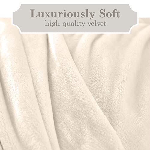 The Connecticut Home Company Throw Blanket, Soft Plush Reversible Velvet and Sherpa, King 108x90, Warm Thick Throws for Bed, Comfy Washable Bedding Accent Blankets for Sofa Couch Chair, Cream