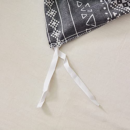 Lightweight Hotel Luxury Duvet Cover 3 Piece Set - Boho Black with White Geometry Ultra Soft Premium Microfiber Breathable Comforter Cover with Zipper Closure, Corner Ties King (104x90 inches)