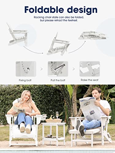 KINGYES Folding 4 in 1 Multifunctional Adirondack Rocking Chair, White