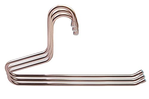 YUNAI 3Pcs Stainless Steel Pants Hangers, Open Ended Hangers, Jean Hangers, Strong Durable Anti-Slip Slacks Hangers for Space Saving.(Rose Gold)