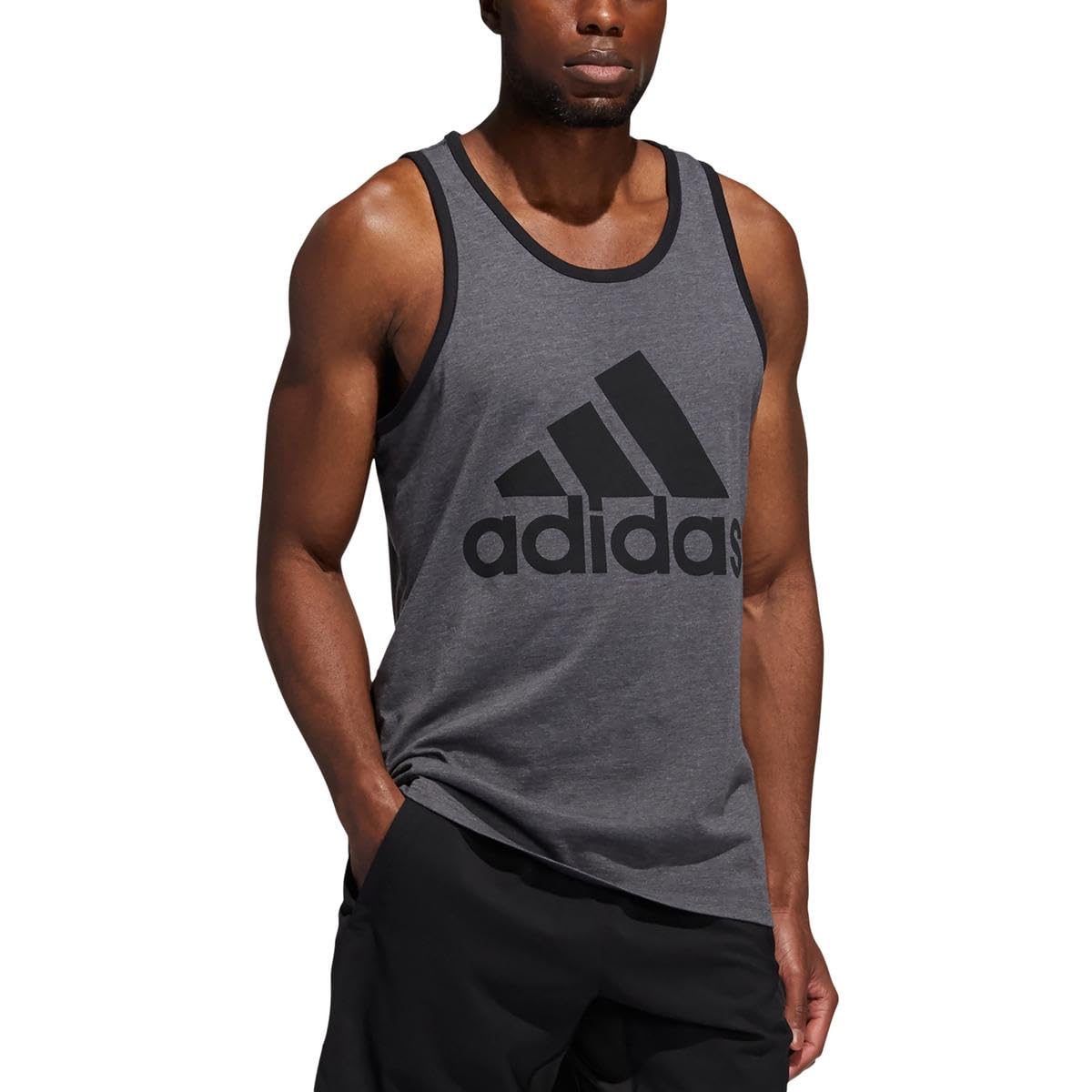 adidas Men's Badge of Sport Classic Tank, Dark Grey Heather/Black, Large