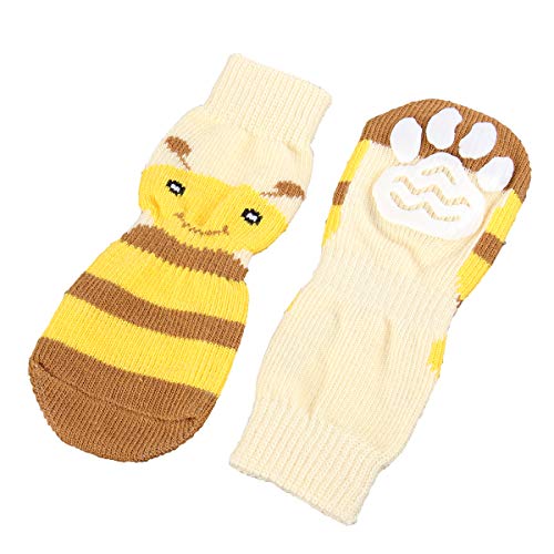 Baluue 4pcs Warm Knitted Socks Anti- Slip Bee Socks Adorable Stockings Pet Supplies (Yellow, Size 5XL) Pet Supply