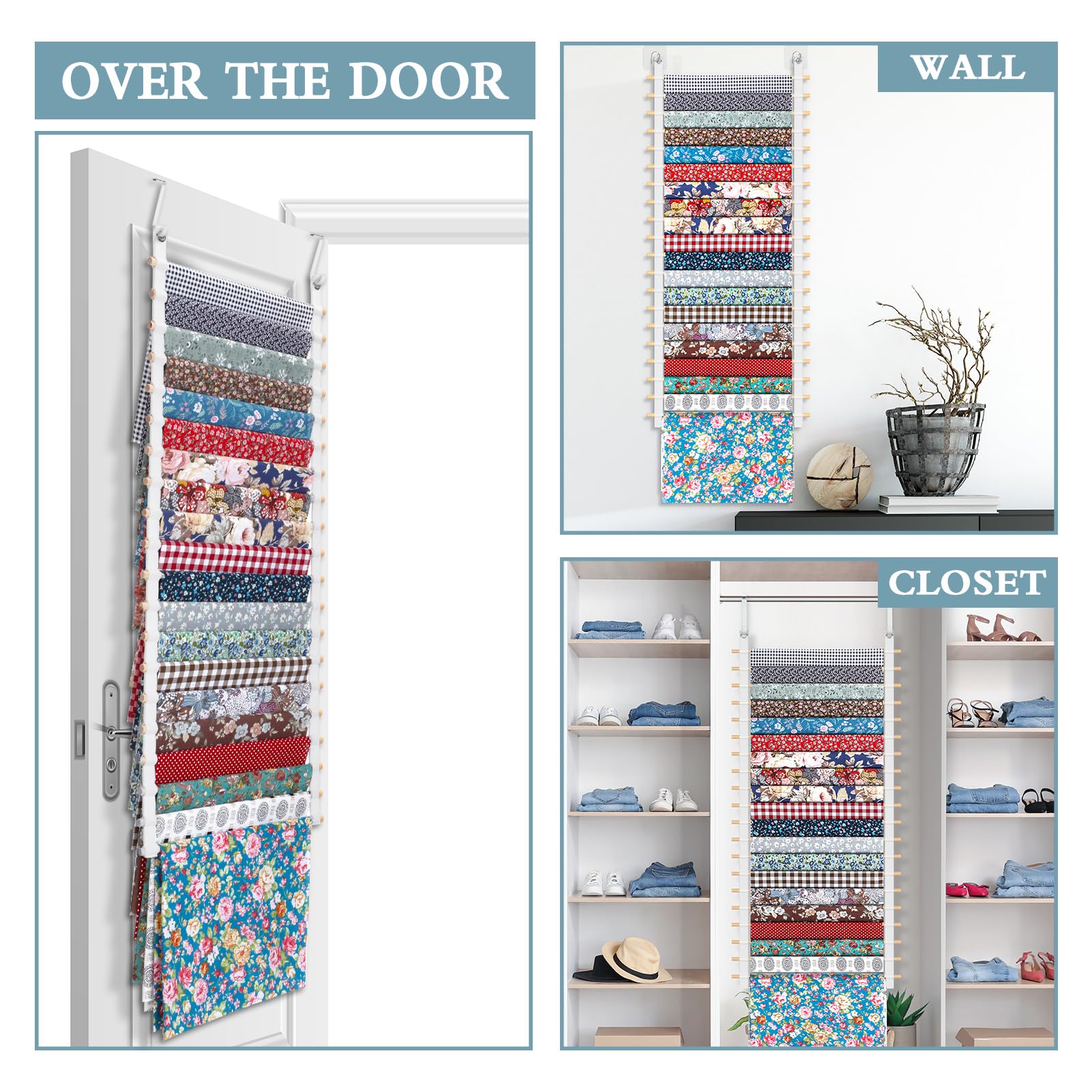Anglechic Hanging Fabric Storage Organizer Over The Door 20-Shelf Fabric Organizer Wall Mount Fabric Display Sewing Quilting Fabric Collection with 4 Hooks for Folding and Storing Fabric (Large)
