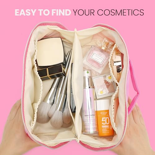 Futuredream Makeup Bag - Large Capacity Travel Cosmetic Bag, Portable Nylon Waterproof Women Travel Makeup Bag Organizer,With Handle And Divider Letter Patch Cosmetic Bag Rose Red