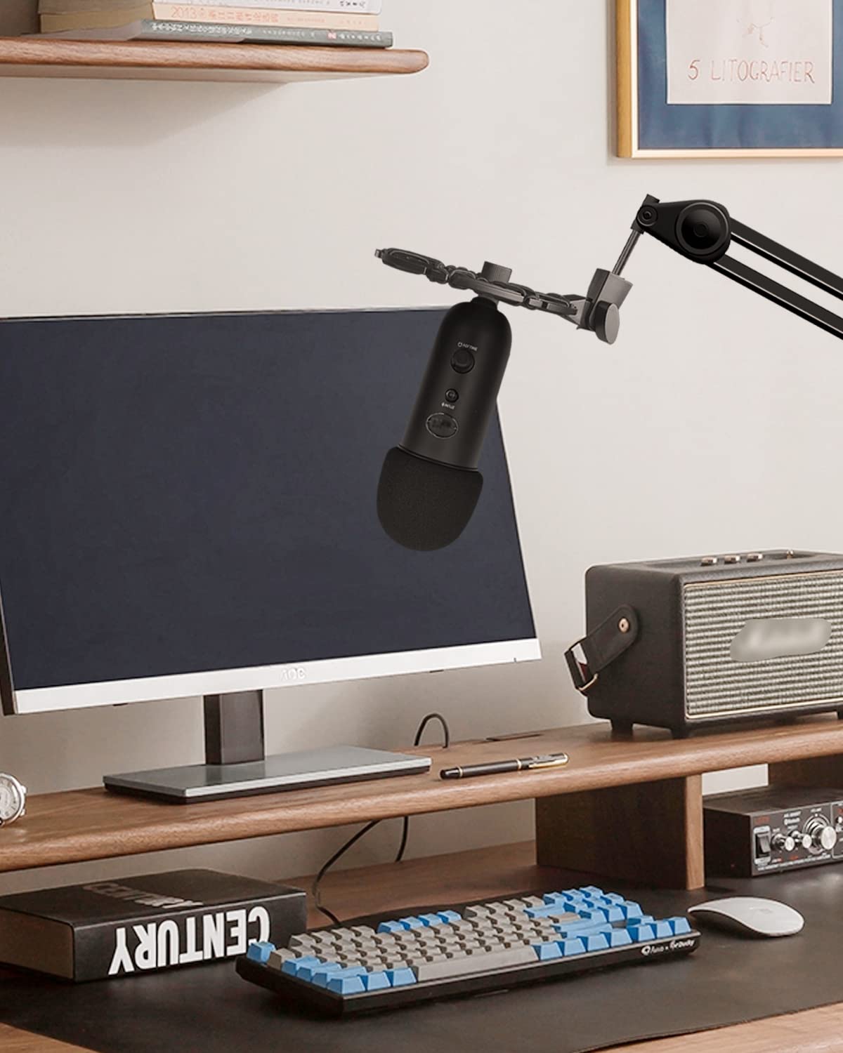 Boseen Shock Mount Compatible With Blue Yeti, Blue Yeti Pro and Blue Snowball Microphones, Eliminates Noises and Vibration Black/Champagne