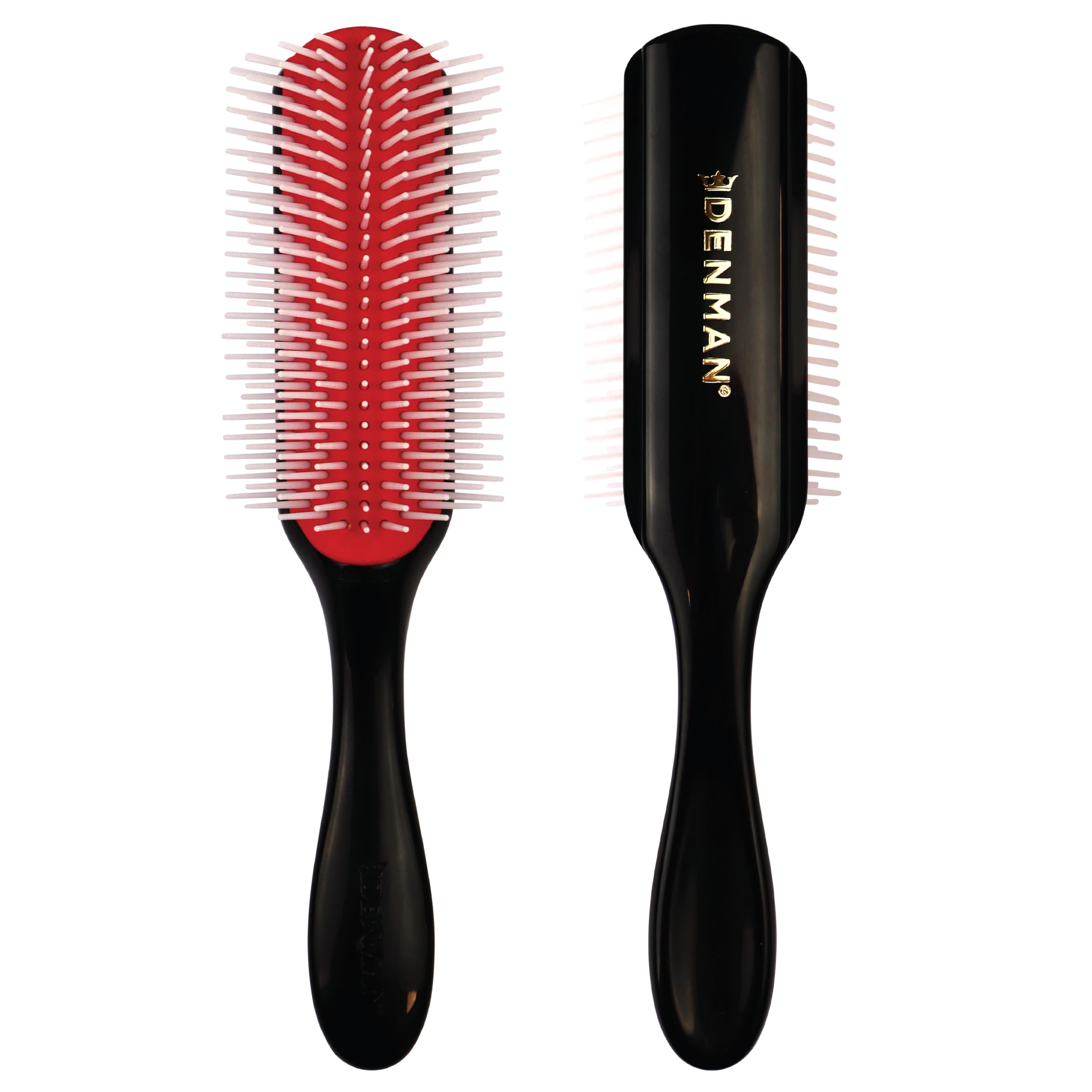 Denman Original Curl Definer & Styler 9 Row Hairbrush for Detangling, Separating, and Defining Longer Curls, Curly Hairbrush - Black