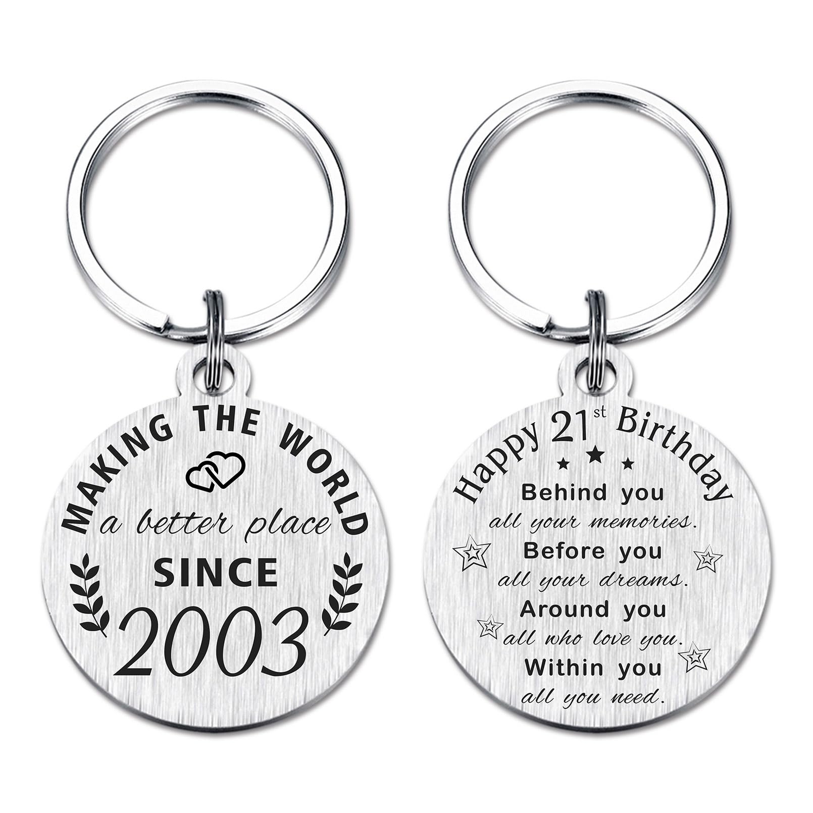 ABNTY 21st Birthday Gifts for Women Men, 21 Year Old Birthday Keychain, Born in 2003 Gifts, 2003 Birthday Decorations