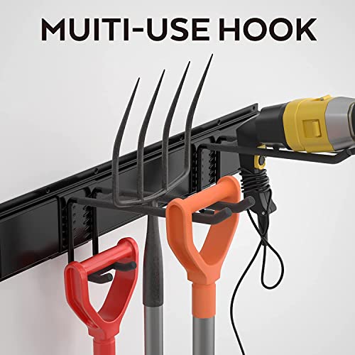Tappio 12PCS Tool Storage Rack,wall mount tool organizer ,48 inch with 9 Adjustable Hooks uper Heavy Duty Steel Garden Tool Organizer Wall Holders