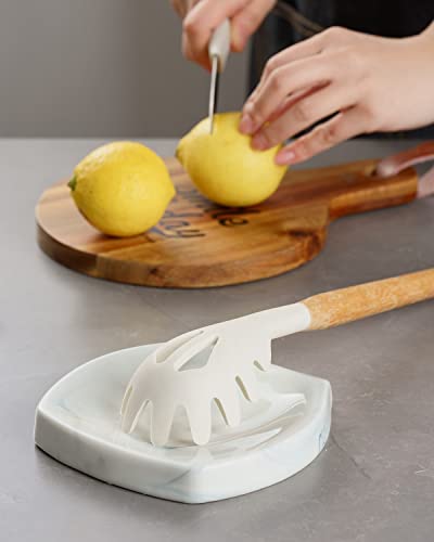 Getstar Ceramic Spoon Rest for Stove Top, Large Spoon Holder for Kitchen Counter, Dishwasher Safe, Marble Decor Finish