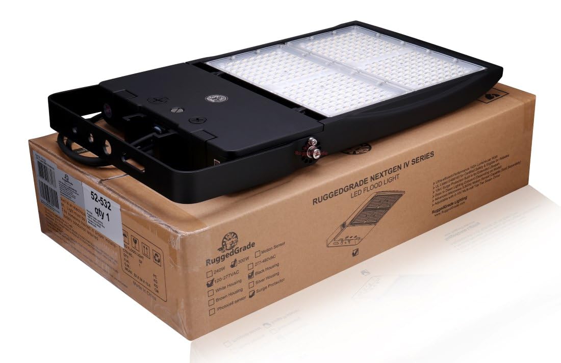 RuggedGrade 300 Watt - NextGen IV Series LED Flood Light - 45,000 Lumen - 5000K - Flood Mount - Black