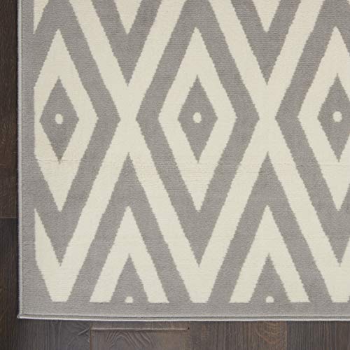 Nourison Grafix Mid-century White/Grey 5'3" x 7'3" Area -Rug, Easy -Cleaning, Non Shedding, Bed Room, Living Room, Dining Room, Kitchen (5x7)