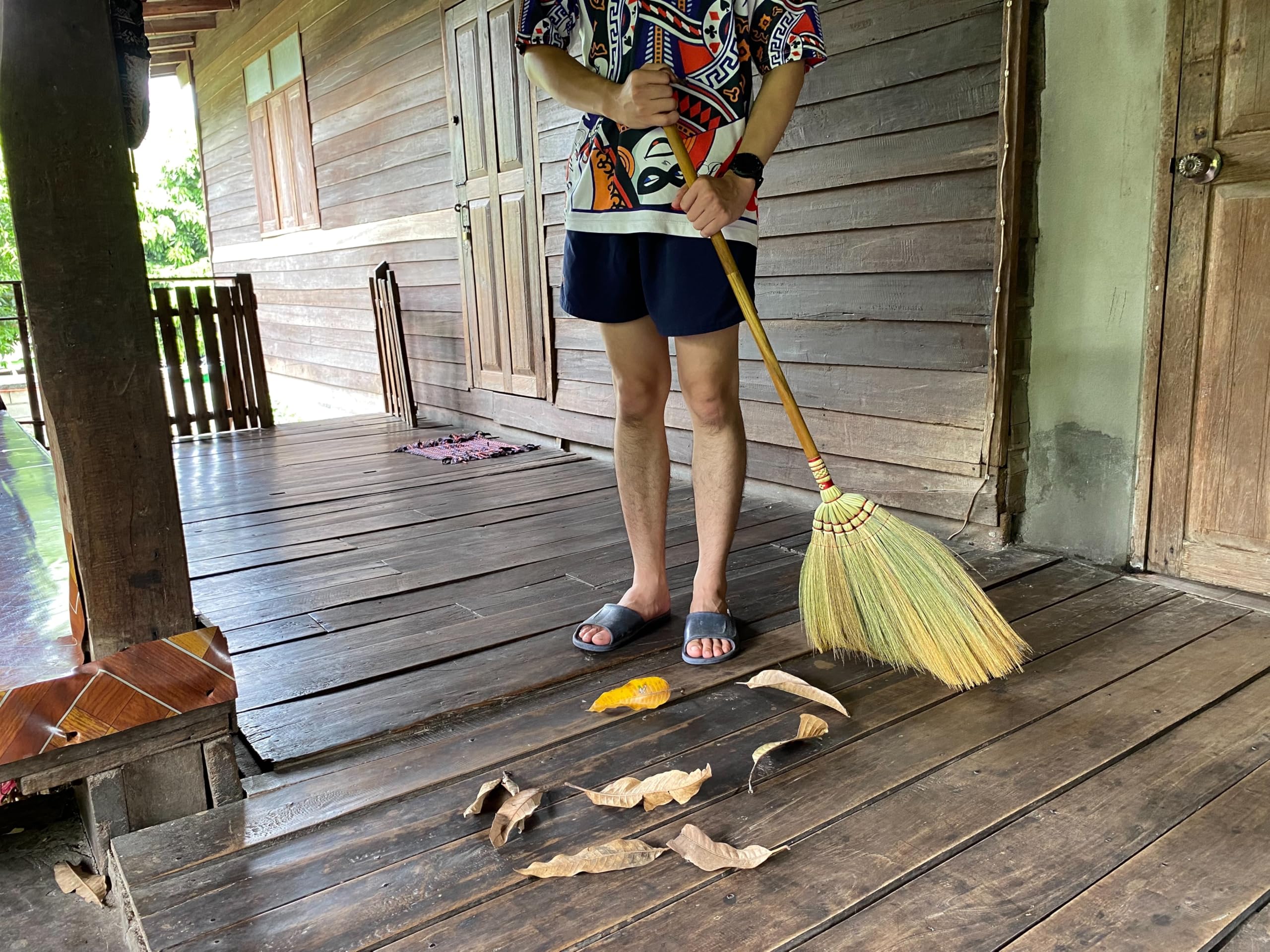 Asian Broom 46 inch - Straw Soft Broom - Long Handle Broomstick for Cleaning, Decoration, Wedding-Natural Whisk Broom for House, Garage, Office,Kitchen - Indoor Grass Broom