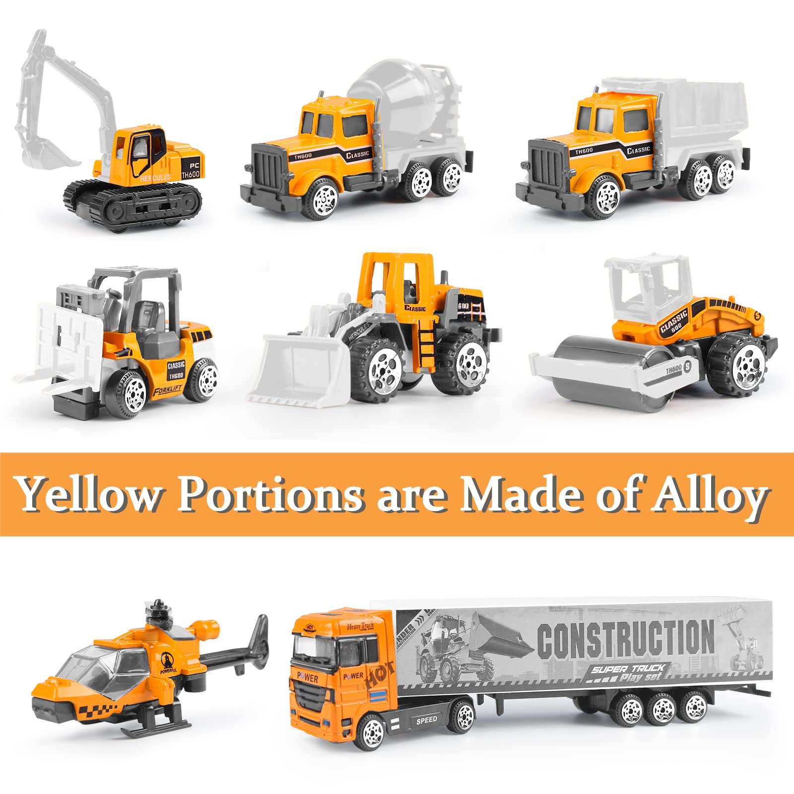 Coolplay Construction Vehicle Toy Set, Little Die Cast Car Toy Forklift, Bulldozer, Excavator, Mixer, Dump Truck Toy for Kids 3 4 5 6 Years Old
