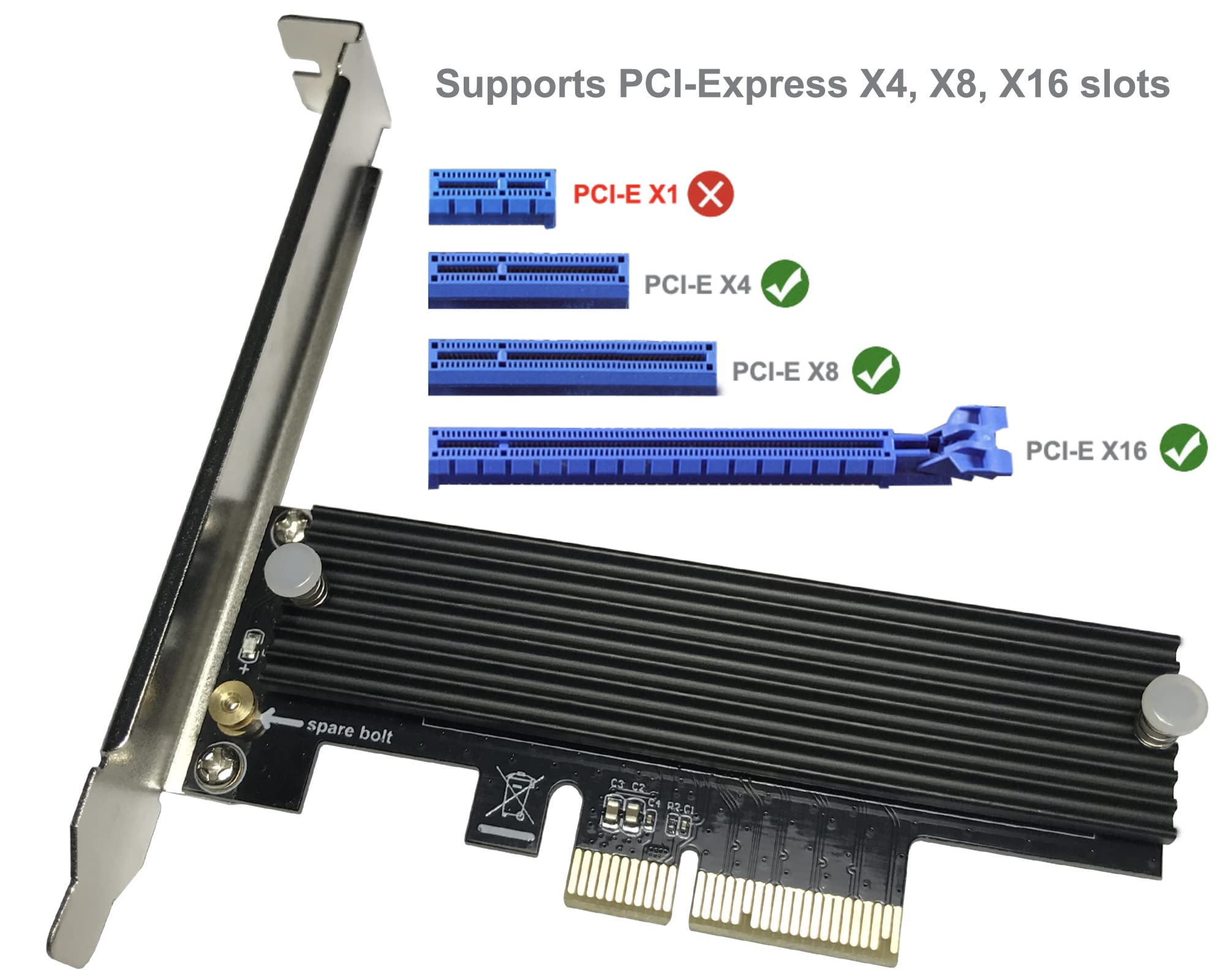 Bejavr M.2 NVME to PCIe 3.0/4.0 x4 Adapter, NVME/AHCI SSD to PCIe Expansion Card with Aluminum Heatsink Solution, Supports PCI-Express X4 X8 X16 Slots