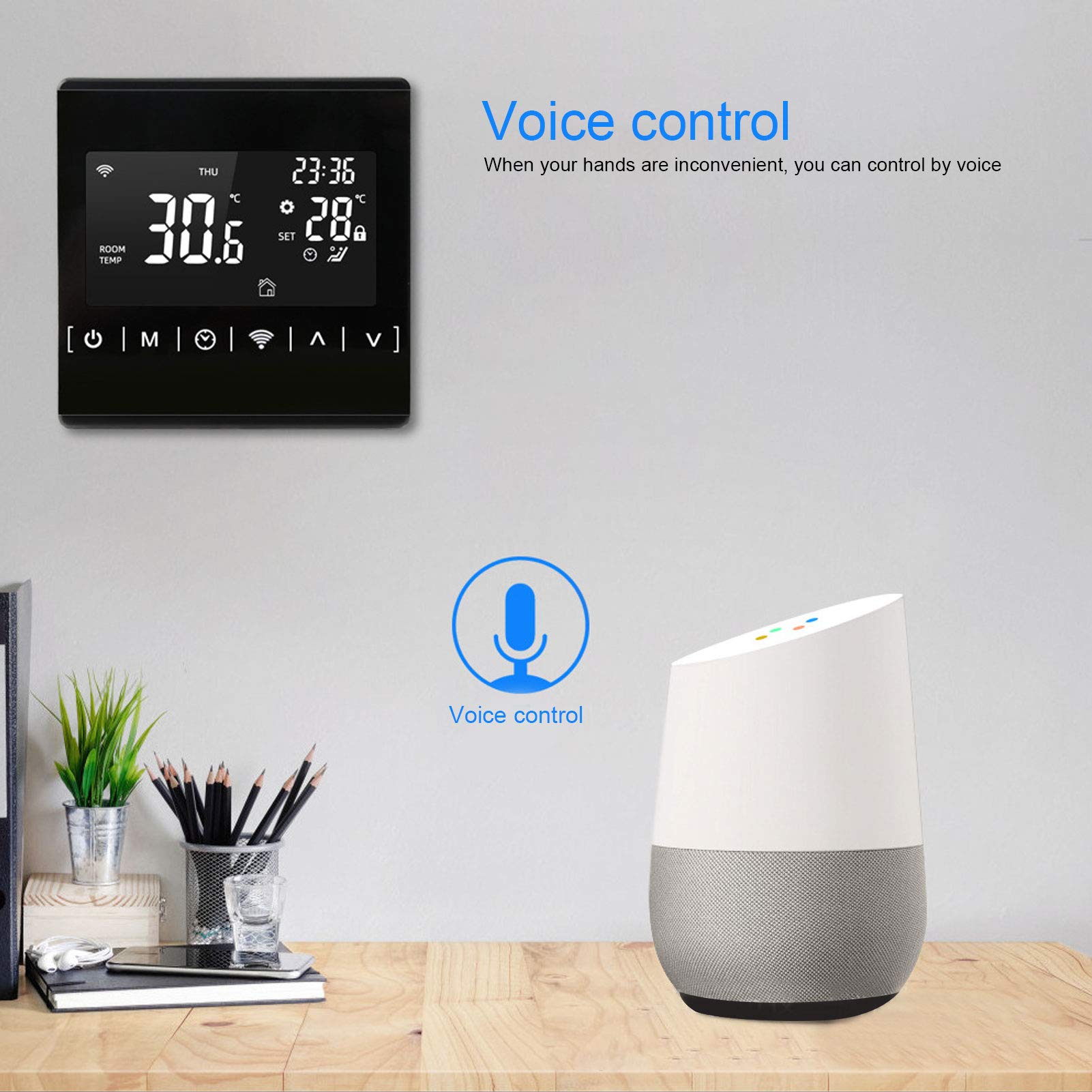 AC 85V~265V WiFi Smart Thermostat,Electric Floor Heating Temperature Controller Digital Touch Screen LCD Display Easy to Read