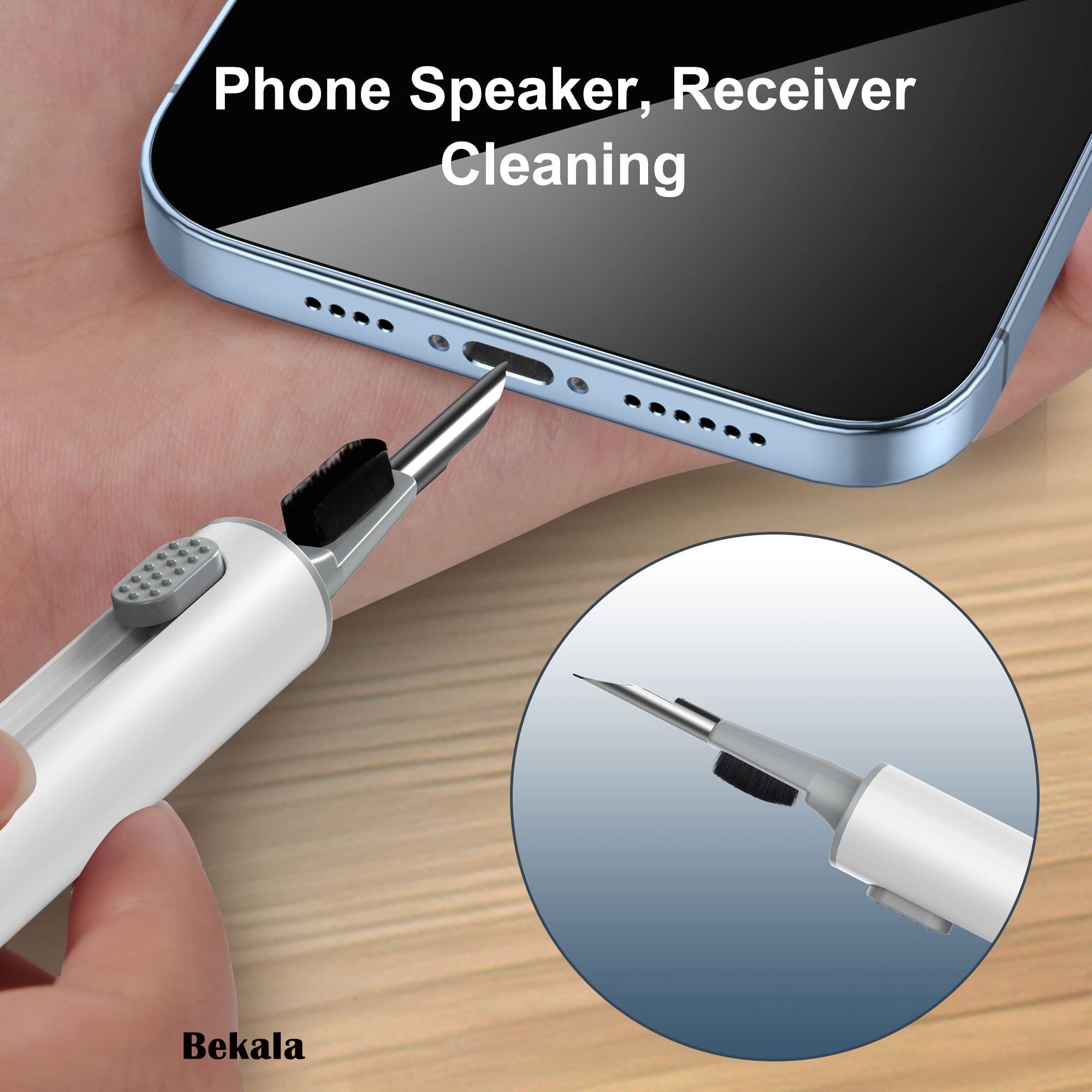 Bekala AirPods iPhone Cleaning Kit Tool,3 in 1 Bluetooth Headphone Cleaning Pen, Cleaner Pen Tool for Phone Speaker Earbuds/Airpods Pro/Samsung Earbuds Case with Flocking Sponge, Soft Brush