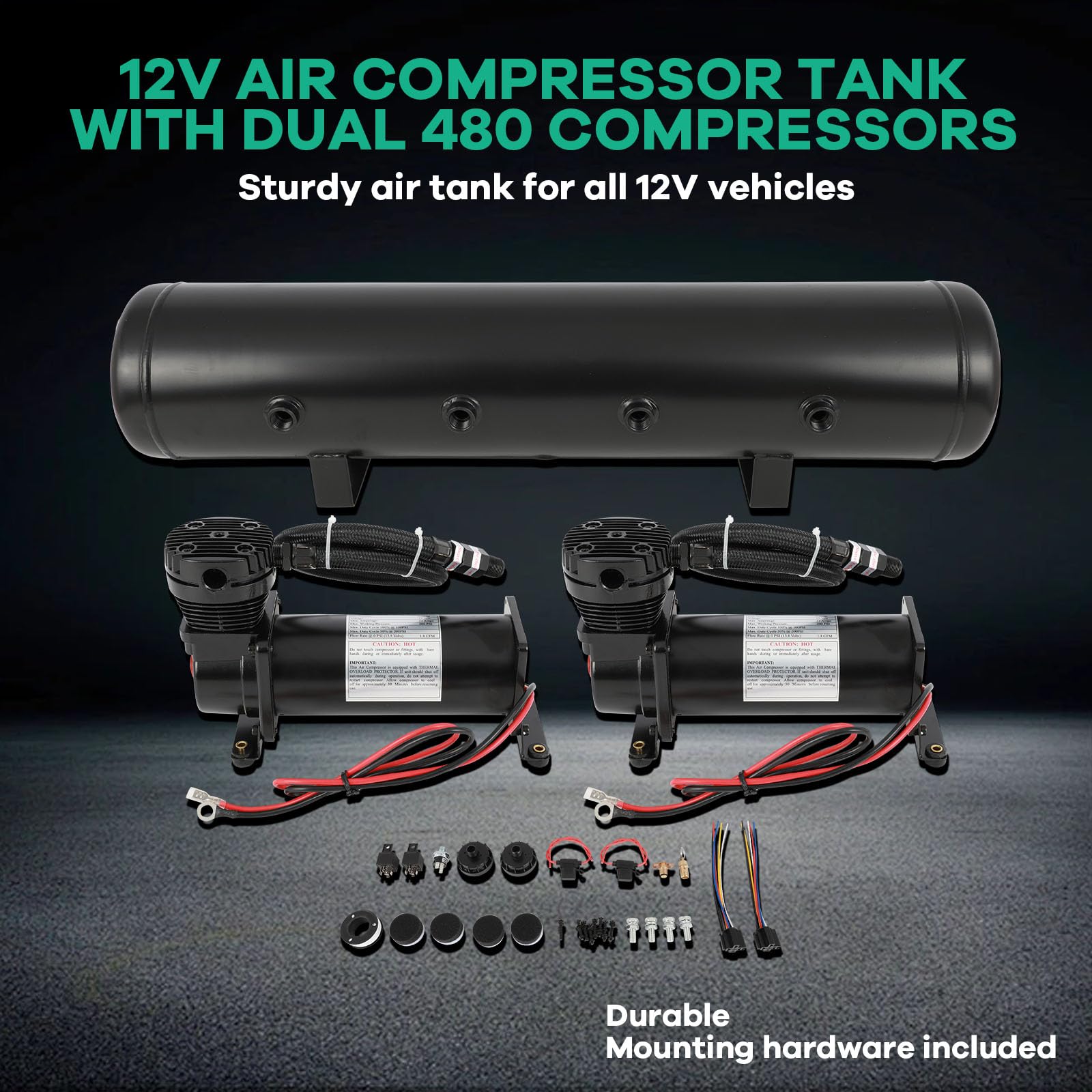 STAYTOP Dual Air Compressors 5 Gallon Air Tank for Air Suspension/Air Ride Bag/Train Horn/Spring, Onboard Air System Kit 200 psi Compressors