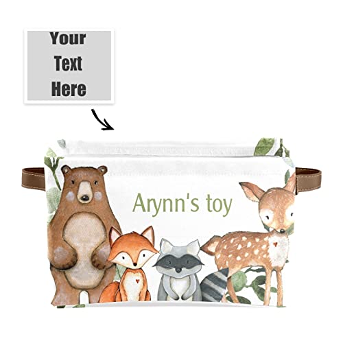Joyestore Floral Forest Animal Bear Deer Personalized Storage Bins ,Baskets Cubes Organizer with Handle for Shelves Closet Nursery Toy 1 Pack