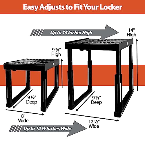 Piffny Locker Organizer Shelf, Adjustable Width and Height, Stackable, Ideal Locker Shelf for School, Office, Gym Lockers, or Even Kitchen Cabinets & Under Sink Organization (Black)