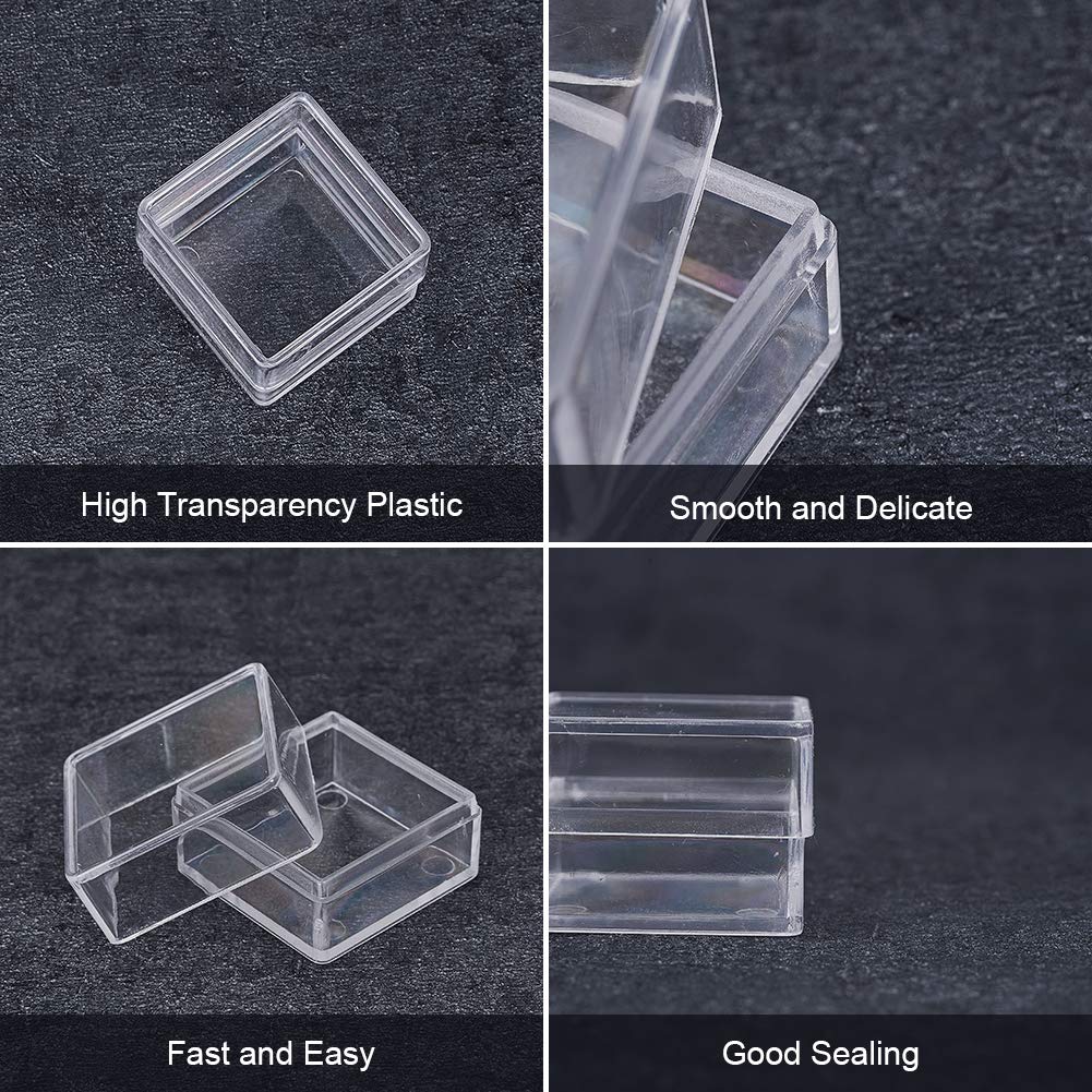 BENECREAT 16 Pack Square High Transparency Plastic Bead Storage Containers Box Case for beauty supplies,Tiny Bead,Jewerlry Findings, and Other Small Items - 1.18x1.18x0.86 Inches